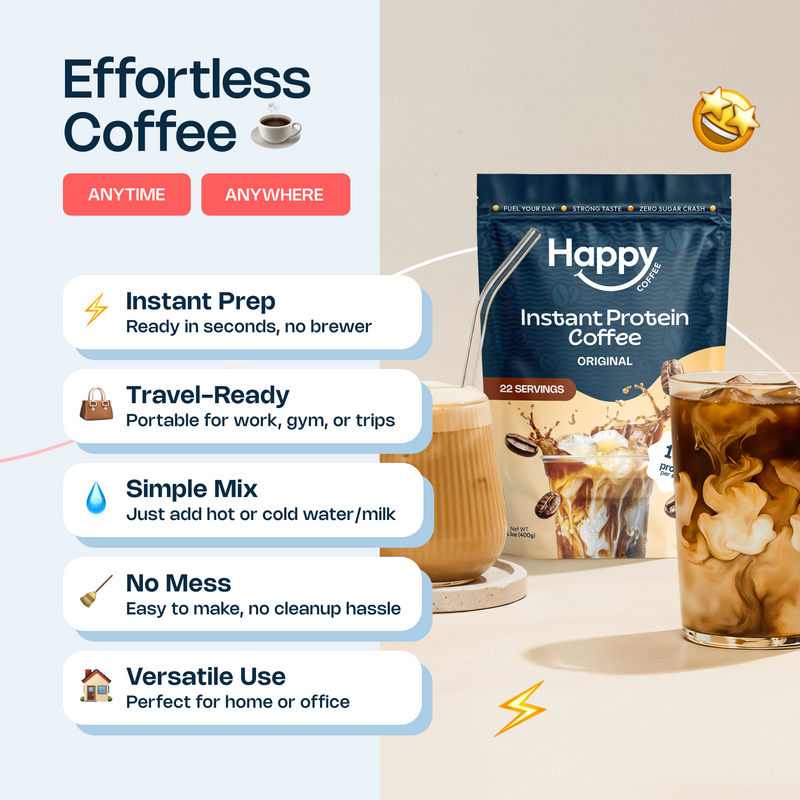 Instant Protein Coffee | No Bloat, No Mess | Happy Coffee